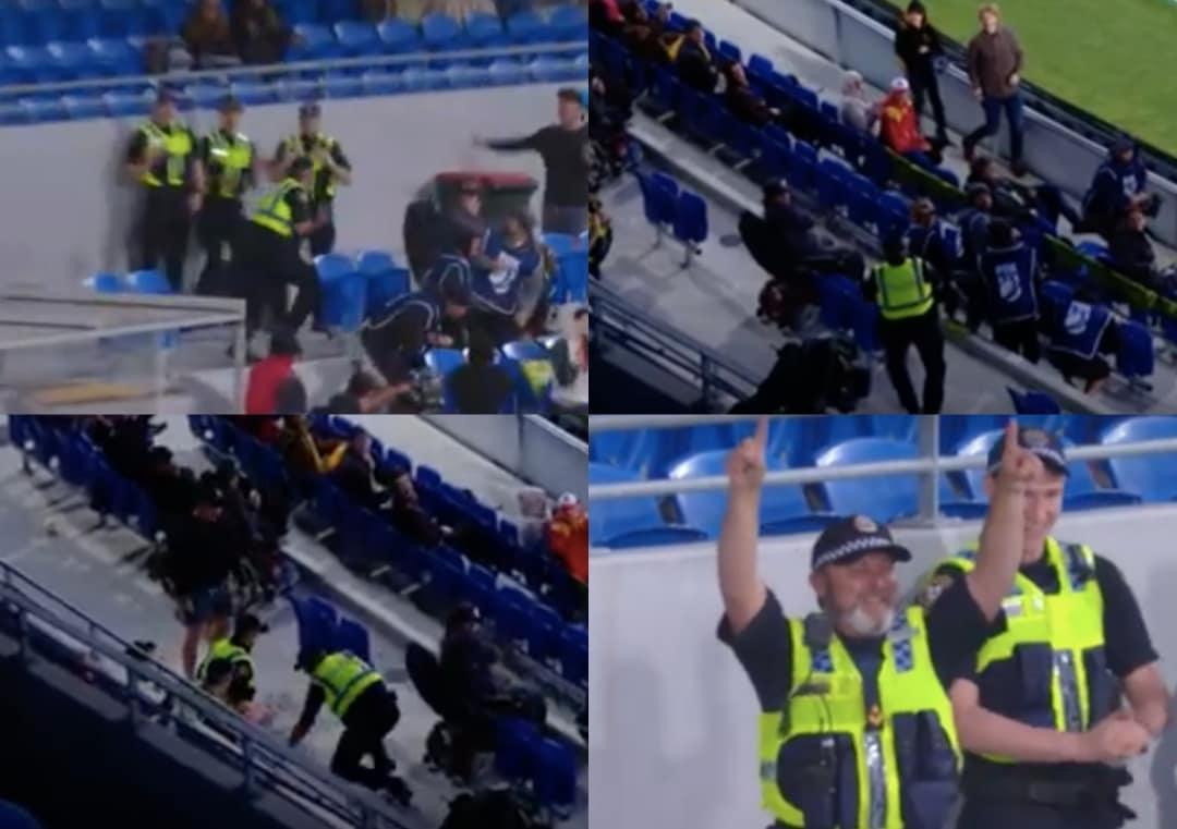 I tore my new pants: Policeman falls after taking catch in crowd ...