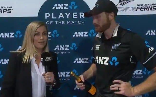 Martin Guptill gets interviewed by wife after his 15th ODI ton